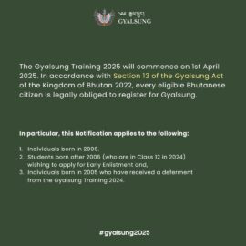 Registration Notice for Gyalsung Training 2025 - Gyalsung