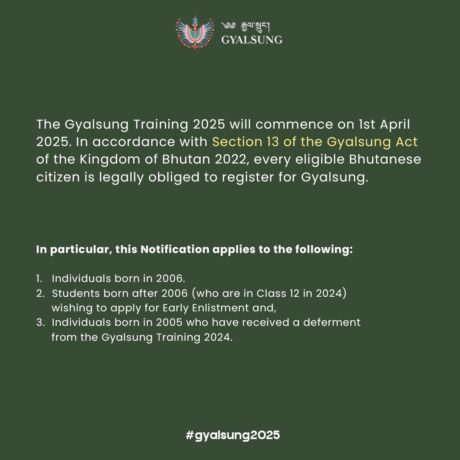 Registration Notice for Gyalsung Training 2025 - Gyalsung