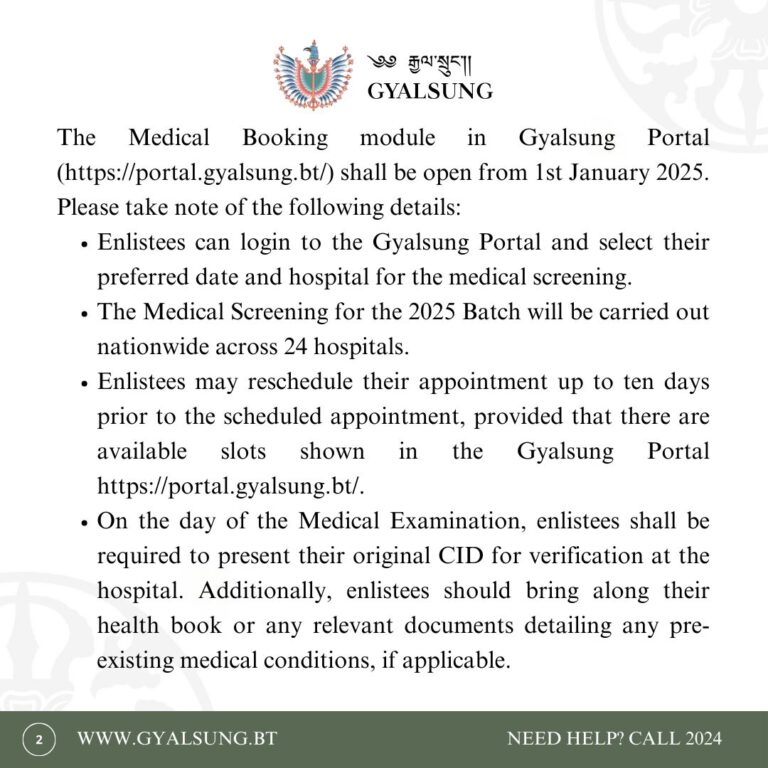 Medical Examination for Gyalsung Training 2025 - Gyalsung